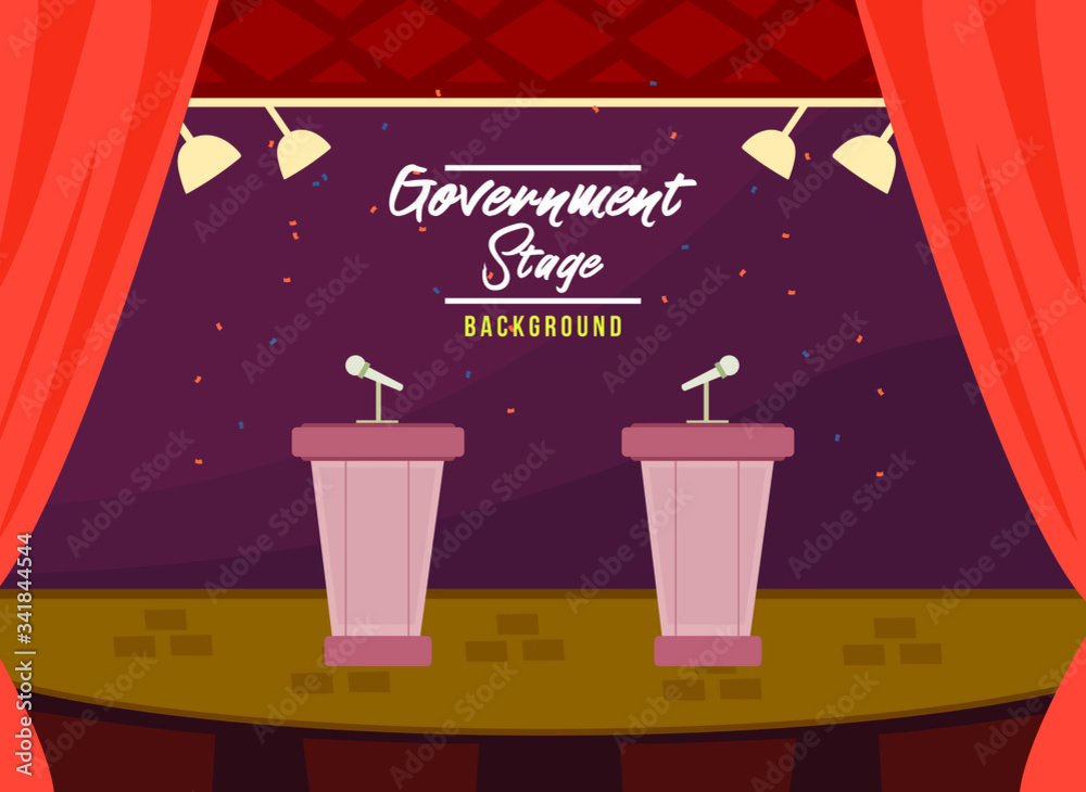 Two Parliament podium with stage. Two Politician podium with purple ...