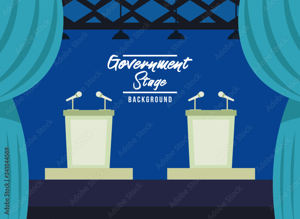 Two Parliament podium with stage. Two Politician podium with blue ...