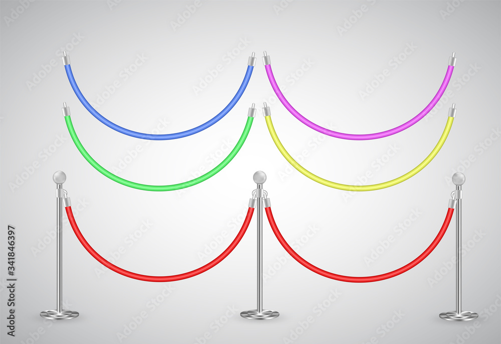 Restriction pole and cord barrier set isolated on white background ...