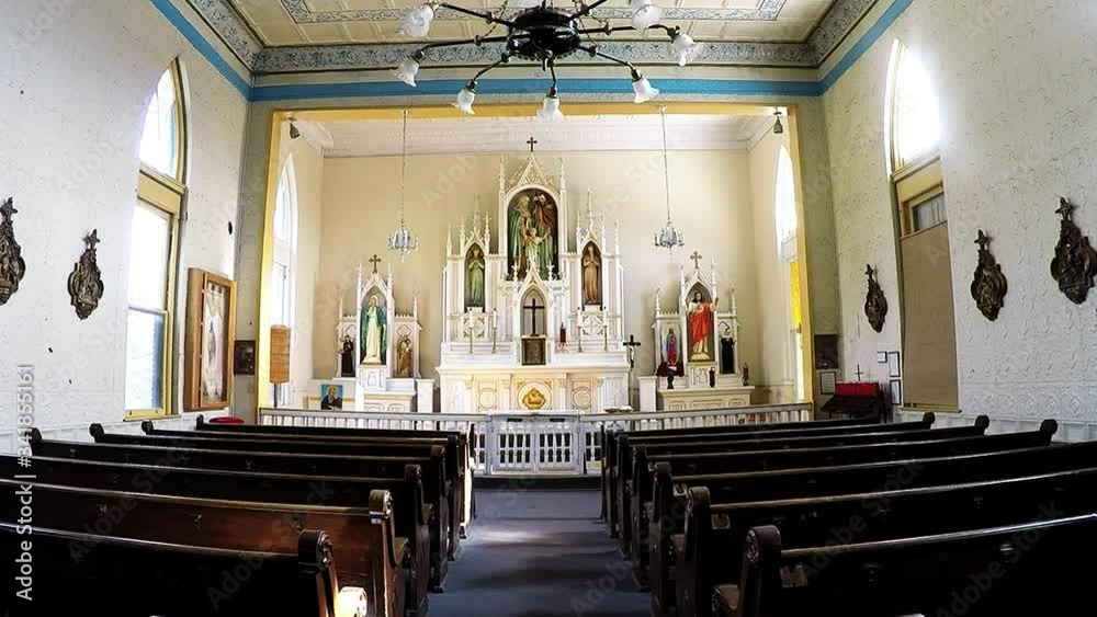 POV walking to altar in empty old Catholic Church vídeo de Stock ...