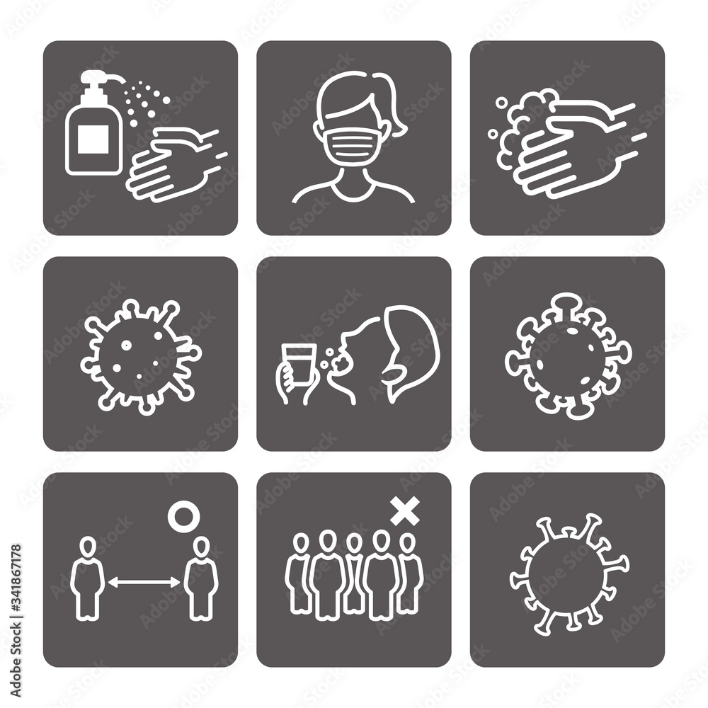 hand washing, disinfection, gargle, mask /disease prevention Icon set ...