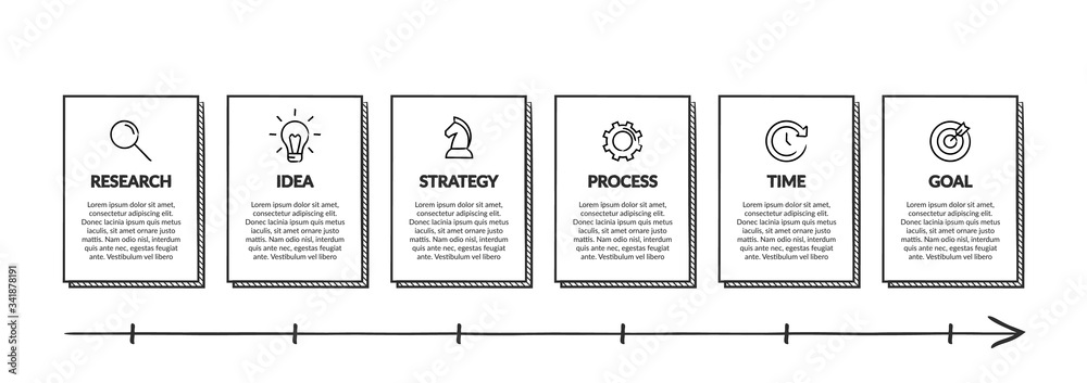 Concept of arrow business model with 6 successive isometric steps. Six ...