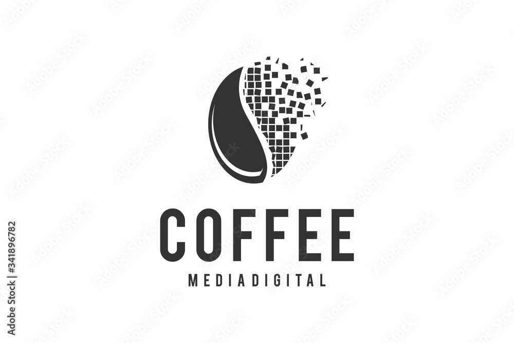 Coffee bean pixel particles effect technology logo design, black ...