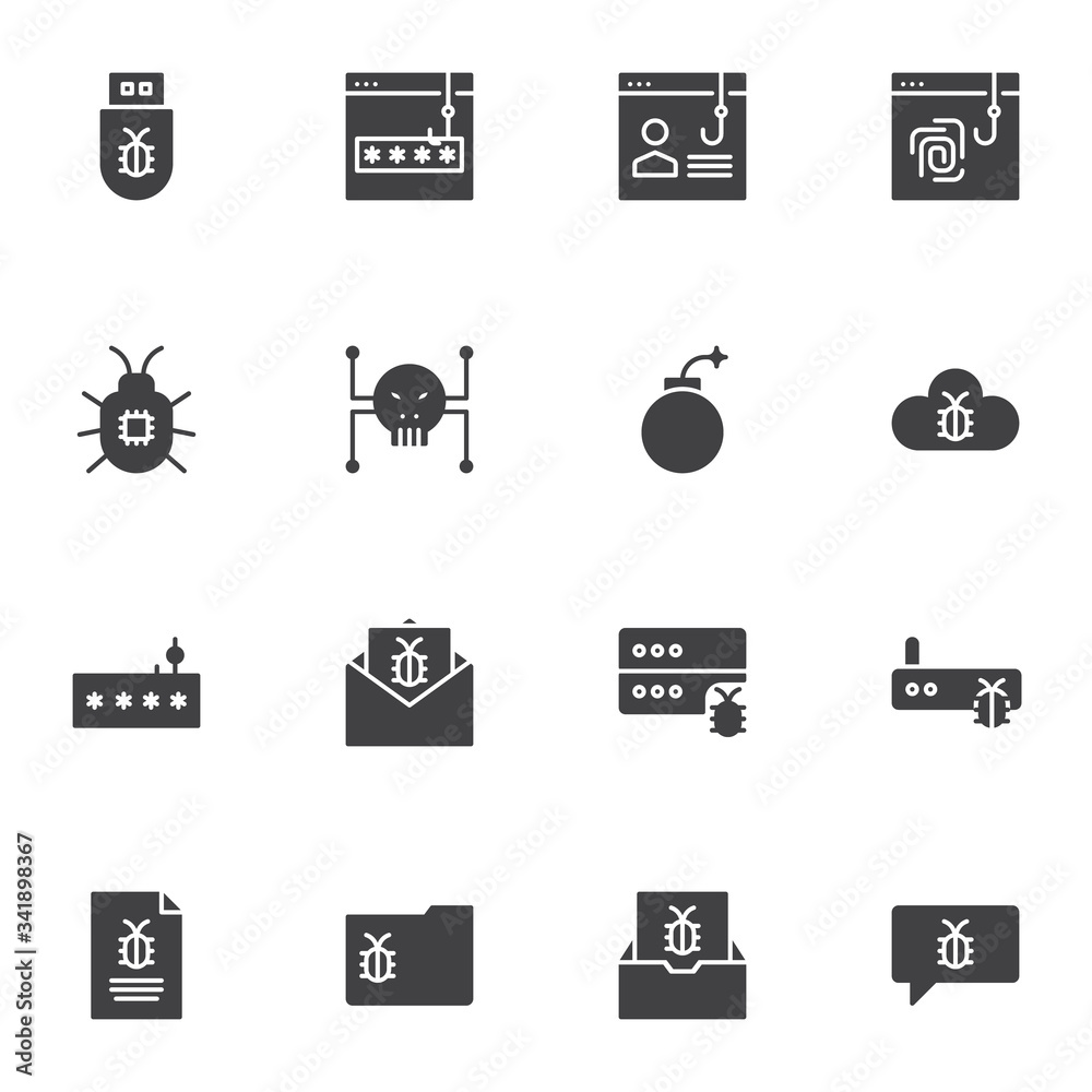 Hacker attack vector icons set, modern solid symbol collection, cyber ...