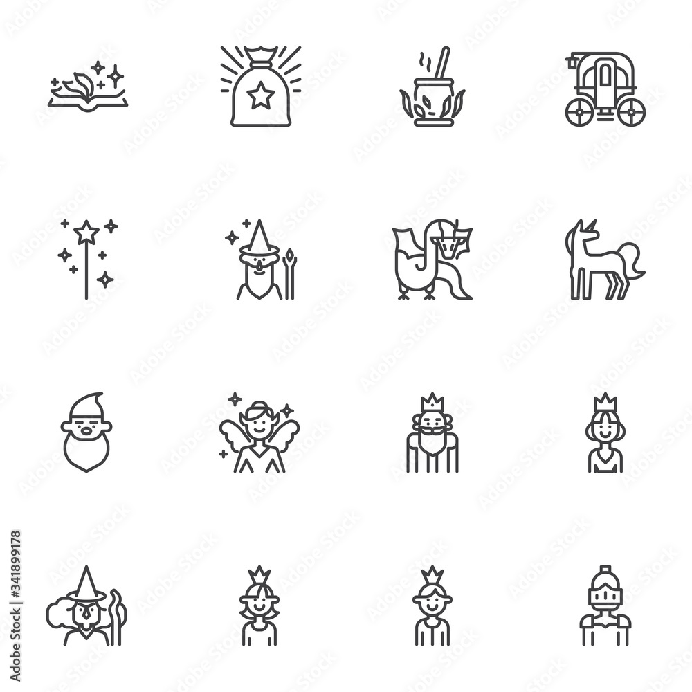 Fairy Tale line icons set, Fairytale outline vector symbol collection ...