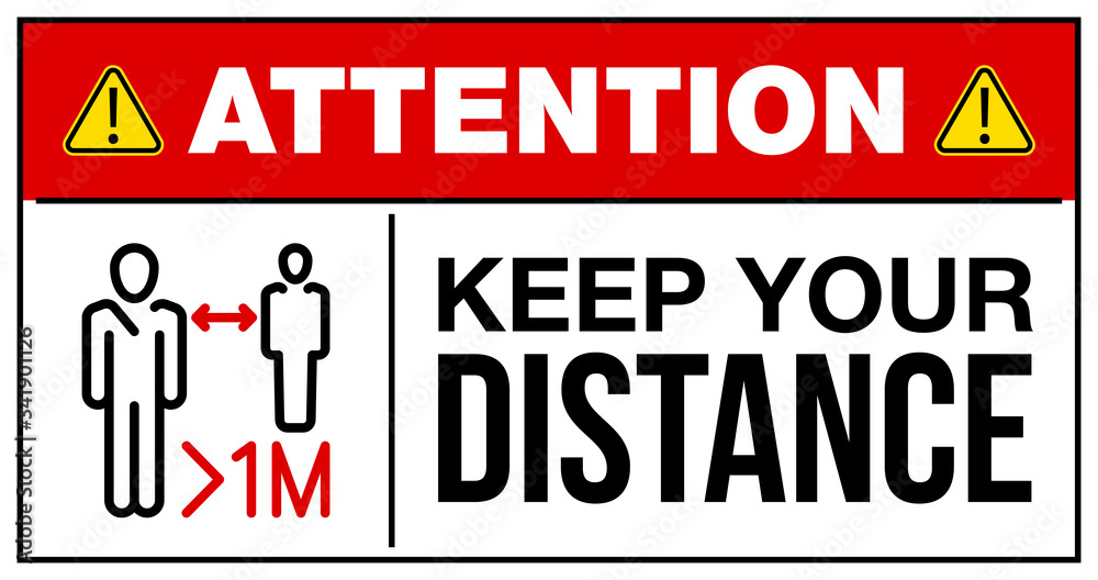 please keep your distance 1 meter warning and attention icon sticker ...