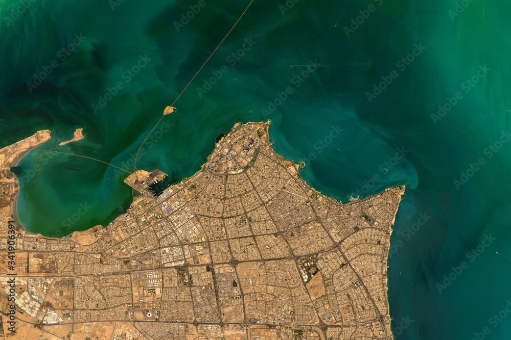 High resolution satellite image of Kuwait City on the shore of the ...