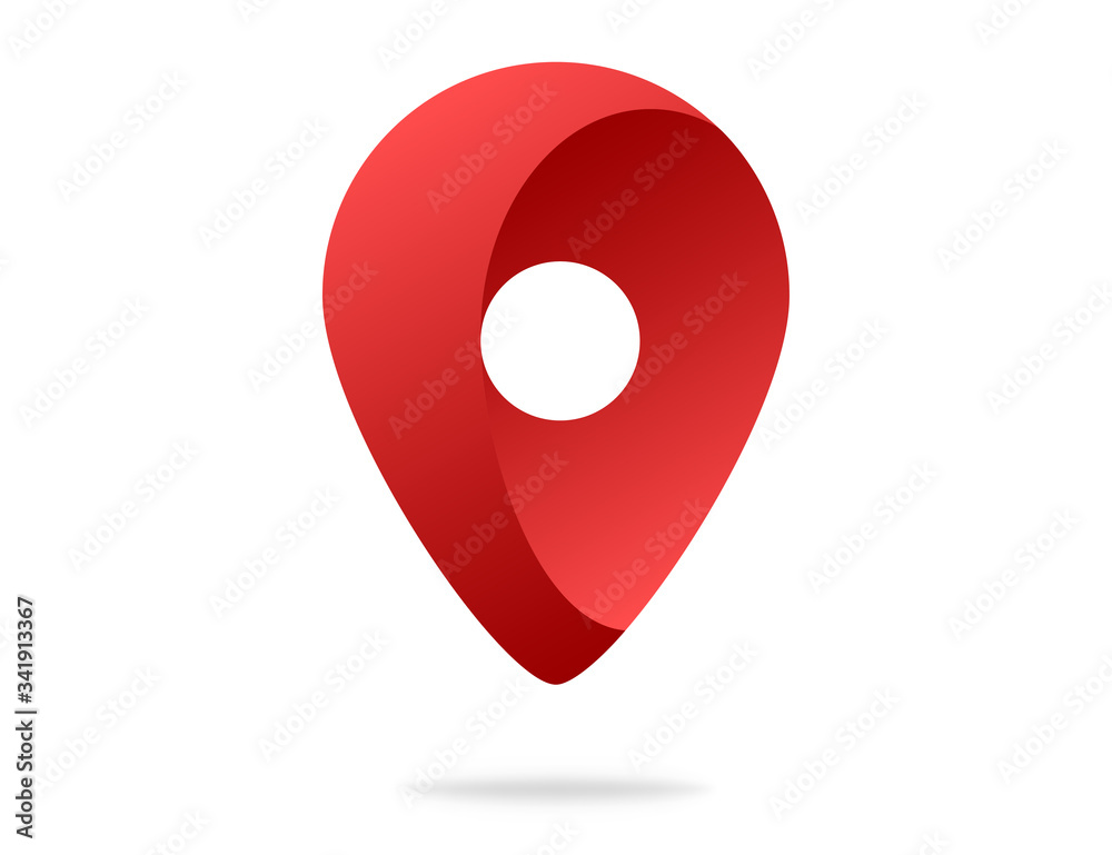 Realistic red pin tag icon. Gradient map pinner or pointer in 3D. Pointer sign or marker of ...