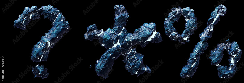Set of symbols question mark, asterisk, percent made of ice isolated on ...
