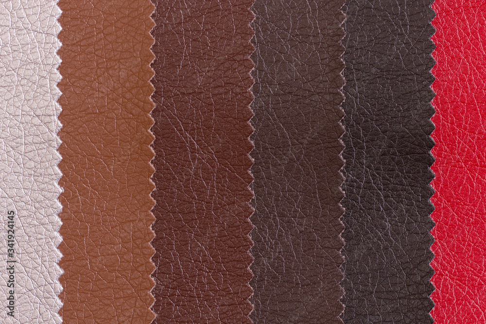 Colored various samples of eco-leather crumpled structure for the ...