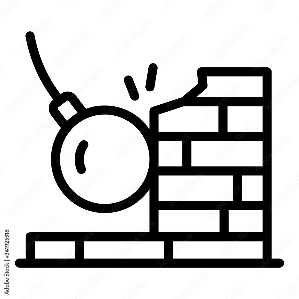 Wrecking ball on wall icon. Outline wrecking ball on wall vector icon ...
