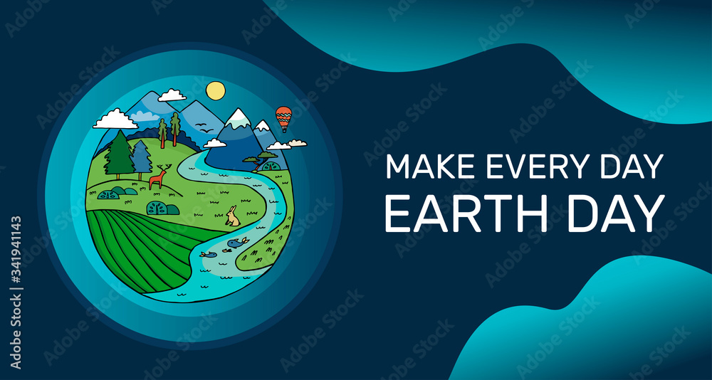 Happy earth day banner to celebrate environmental safety on blue ...