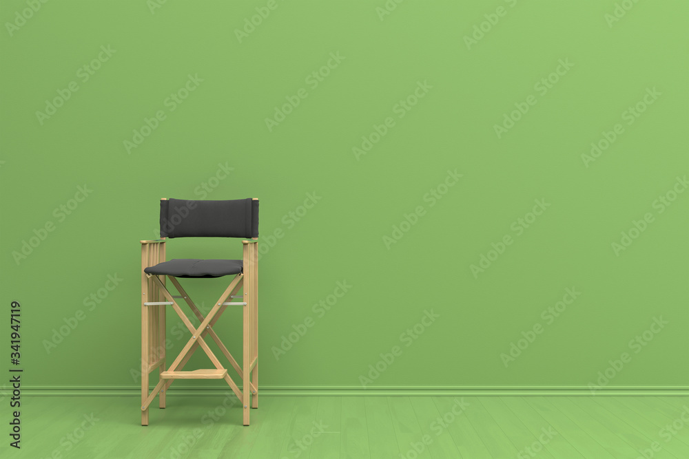 Director's chair in interior in monochrome green color with parquet ...