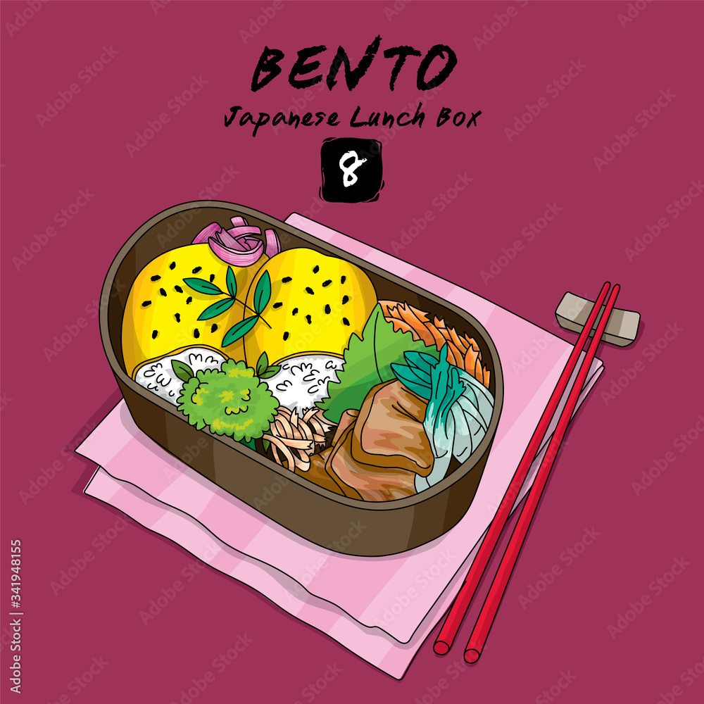 Vector illustrations of Bento Japanese lunch box Stock Vector | Adobe Stock