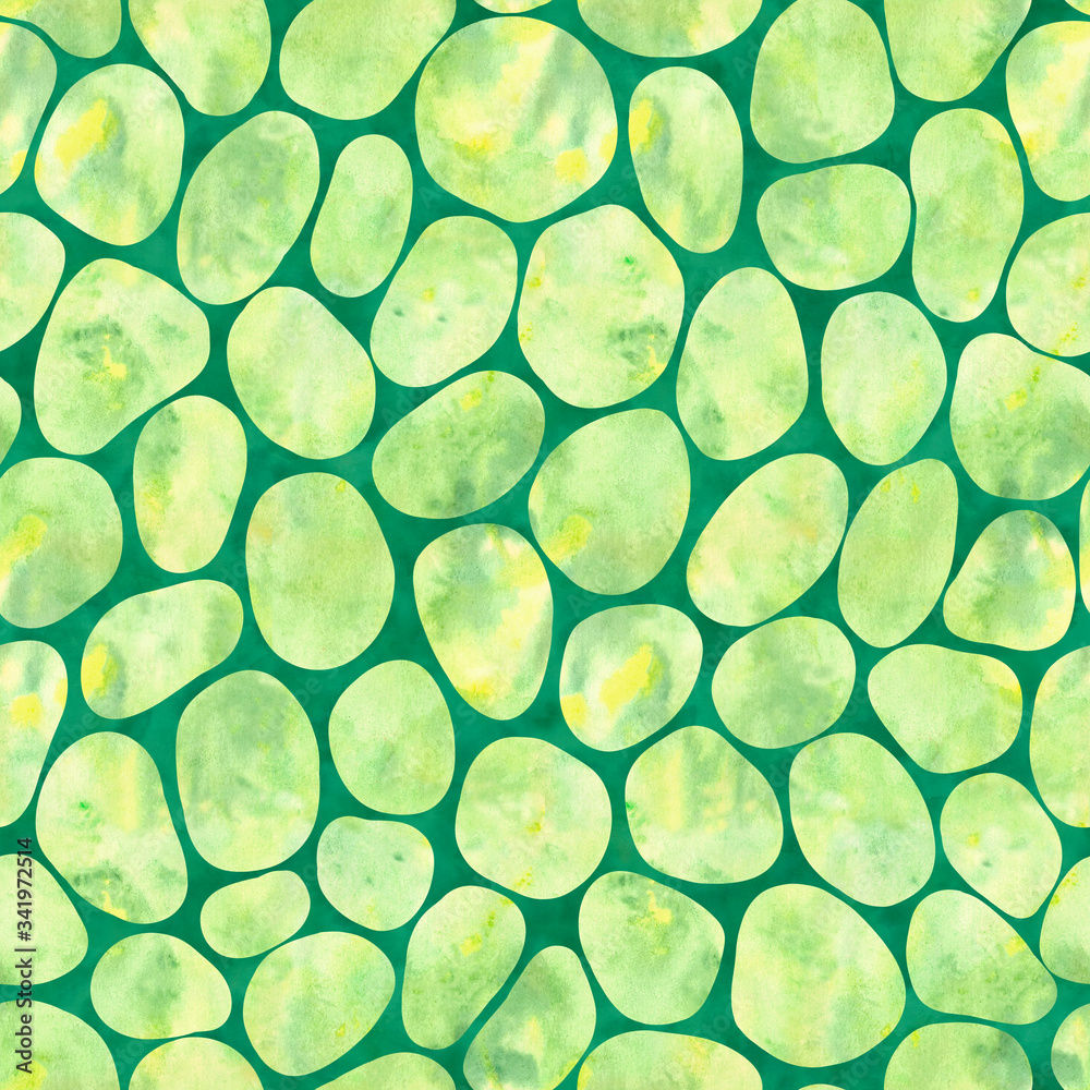 Watercolor green stone pavement on green background. Seamless pattern ...