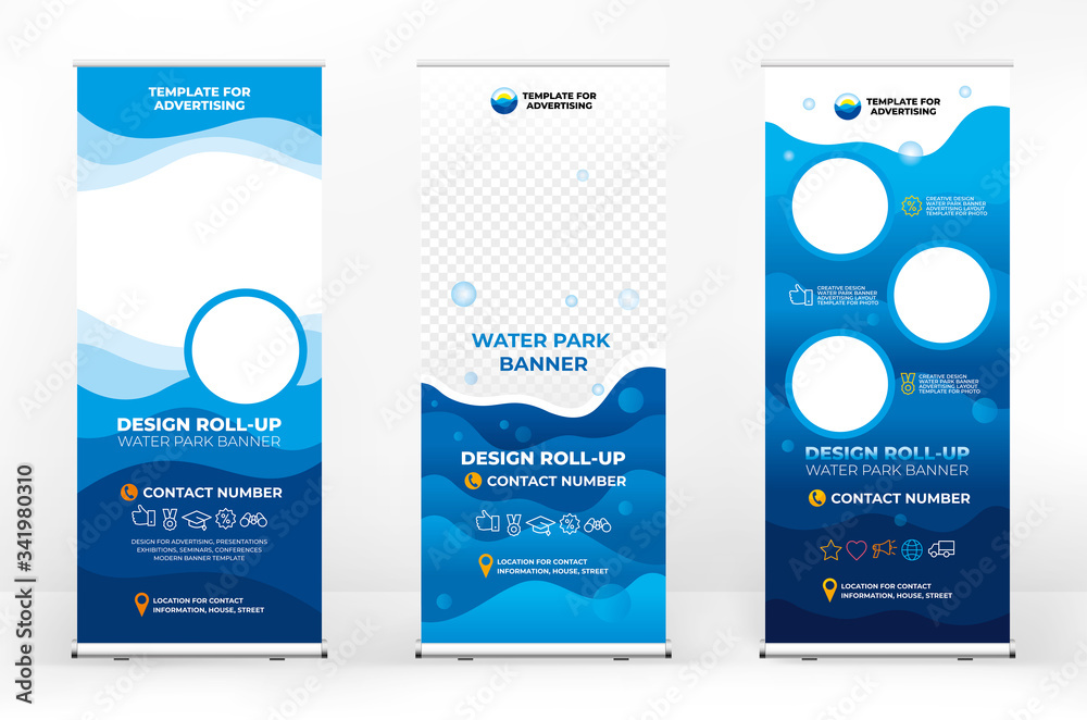 A set of banner design options for water Parks, pool advertising, and ...