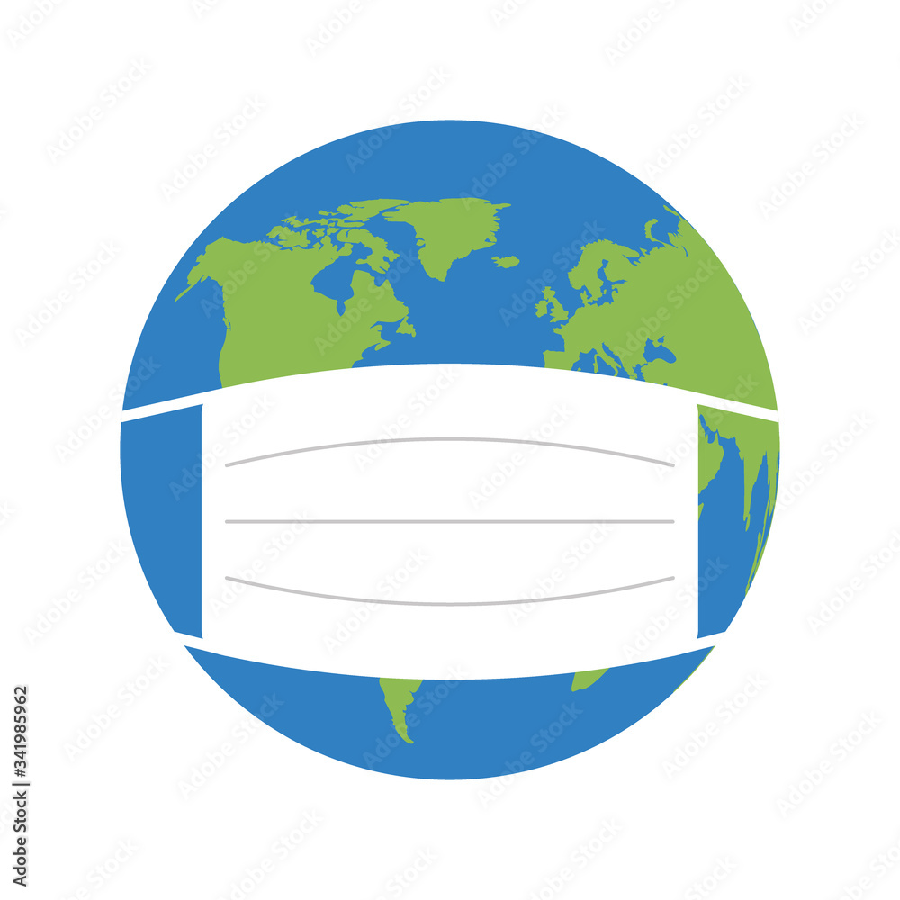 Planet earth with face mask protection, medical mask. Save planet from ...
