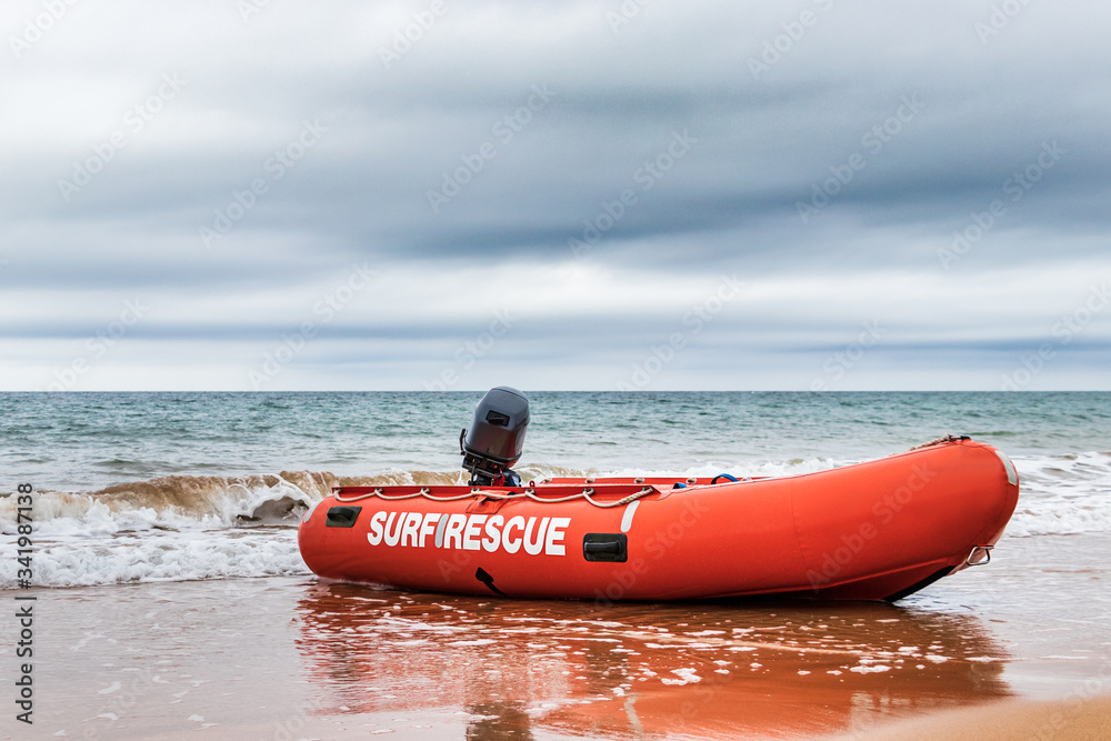 Surf Rescue boat on the beach in Burnie, Tasmania. Stock Photo | Adobe ...
