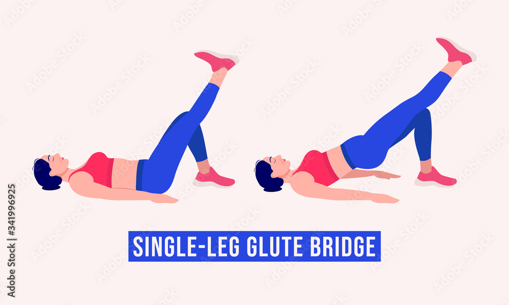 Vetor de Girl doing Single-Leg-Glute-Bridge exercise, Woman workout ...