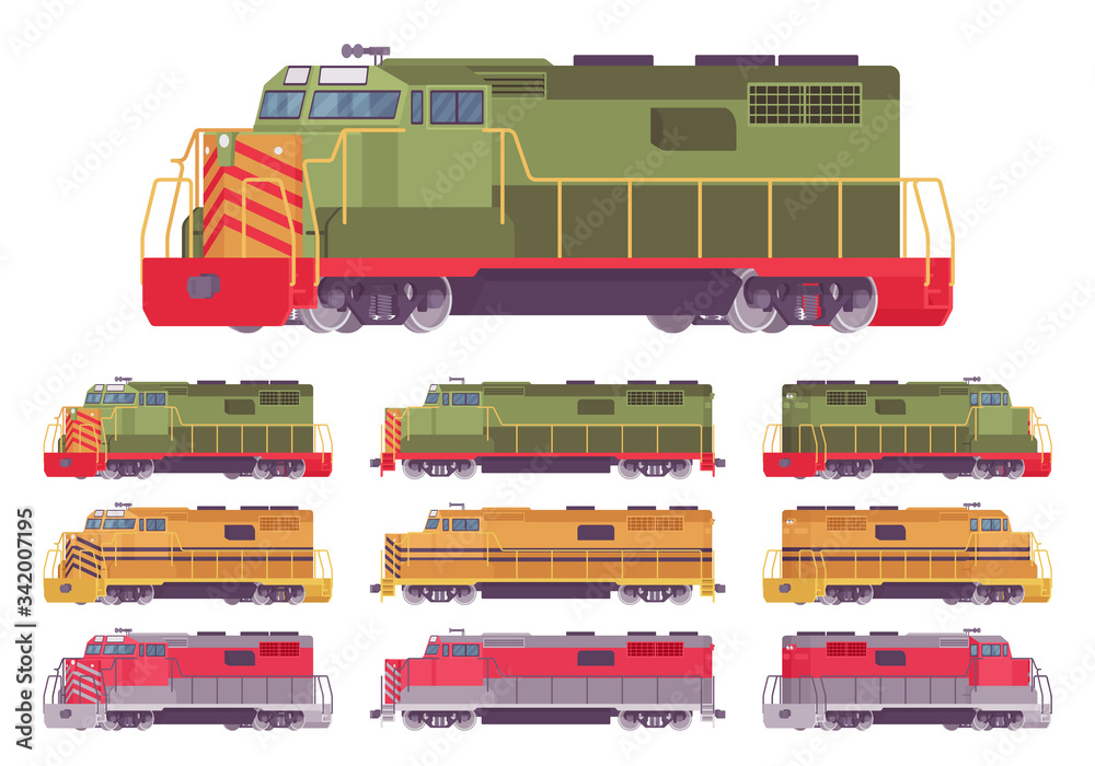 Locomotive, railway vehicle for pulling trains. Railroad engine, energy ...