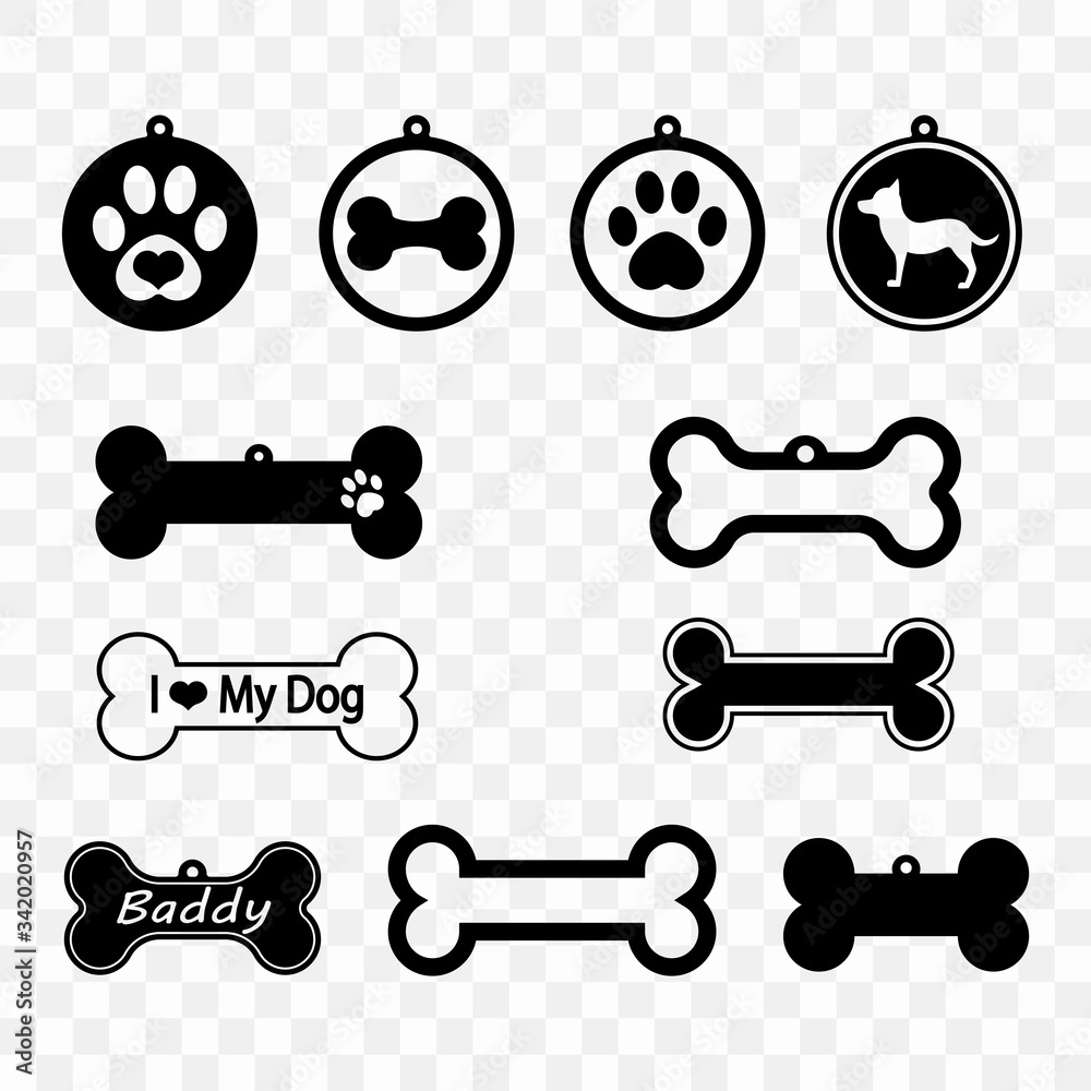 Cutout icon of a dog tag. Dog bone tag sign on a transparent background ...