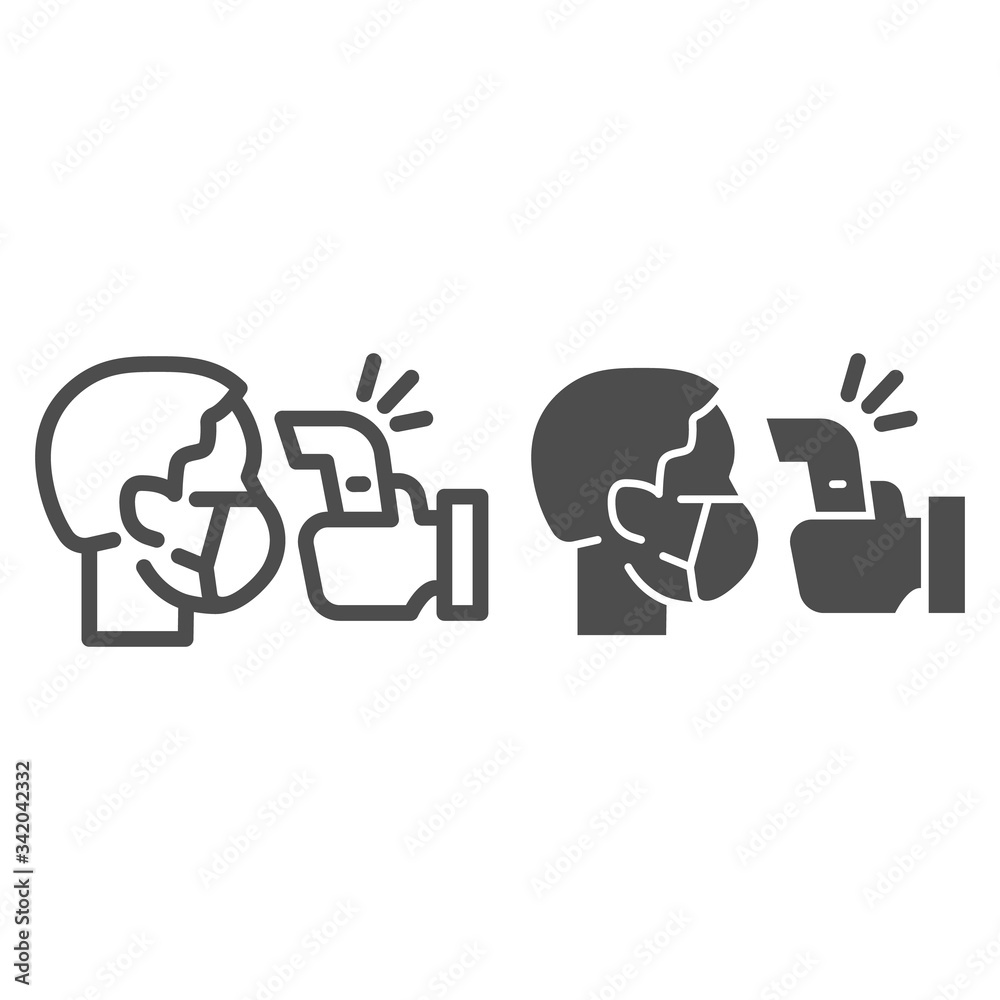 Check human body temperature line and solid icon. Detection virus ...