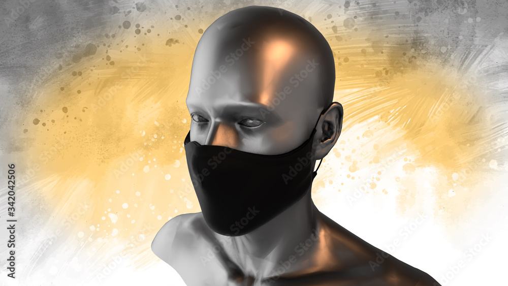 Black face mask - 3D model illustration in yellow background Stock ...