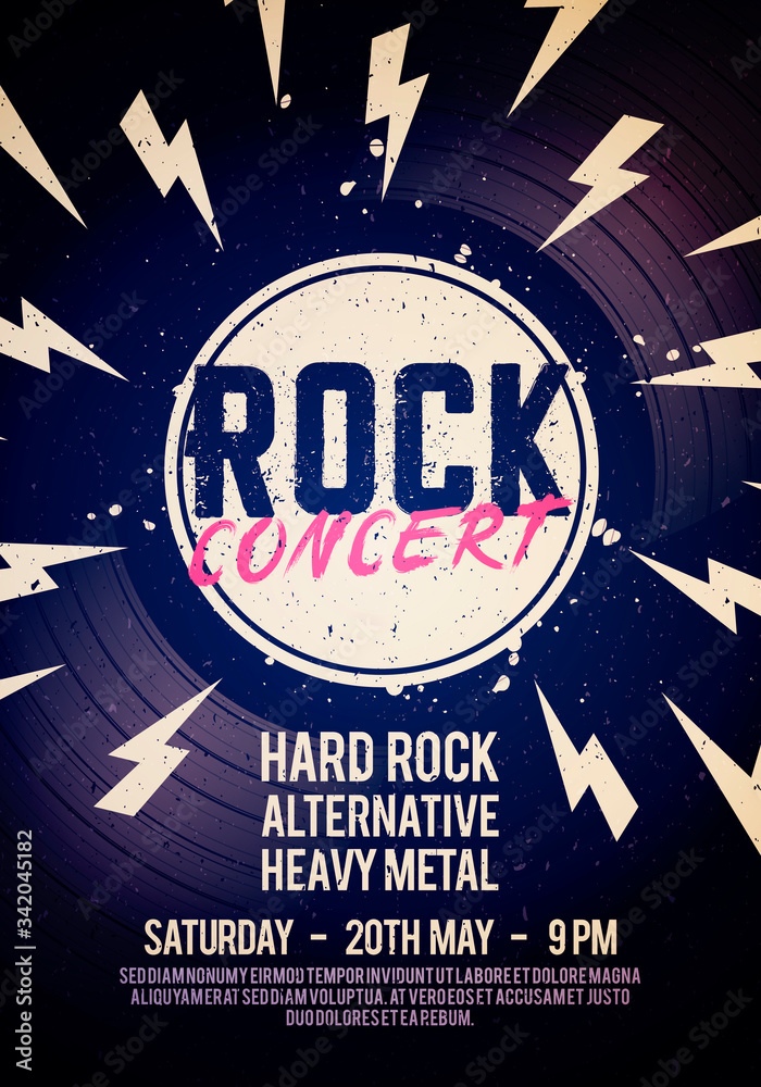 Vector Illustration Rock Concert Poster With Text, LP And Grunge Effect ...