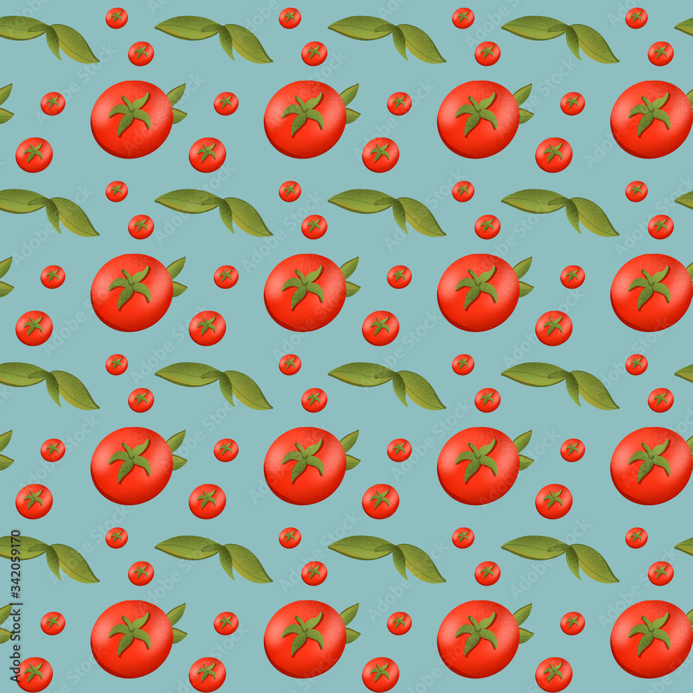 Bright tomato texture seamless digital pattren on a blue background ...