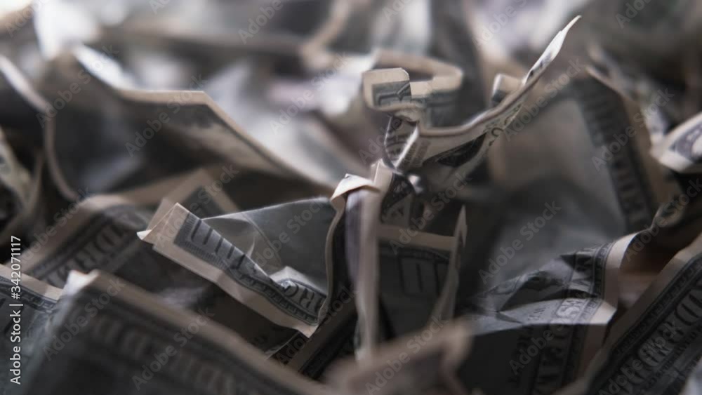 lots of money, crumpled bills, Close-up of hundred-dollar bills on ...