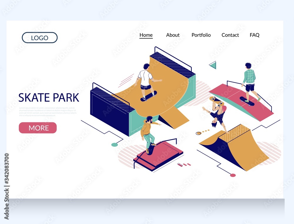 Skate park vector website landing page design template Stock Vector ...