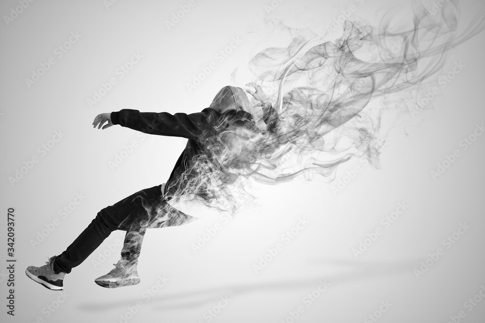 figure of a man falling apart with the air Stock Photo | Adobe Stock