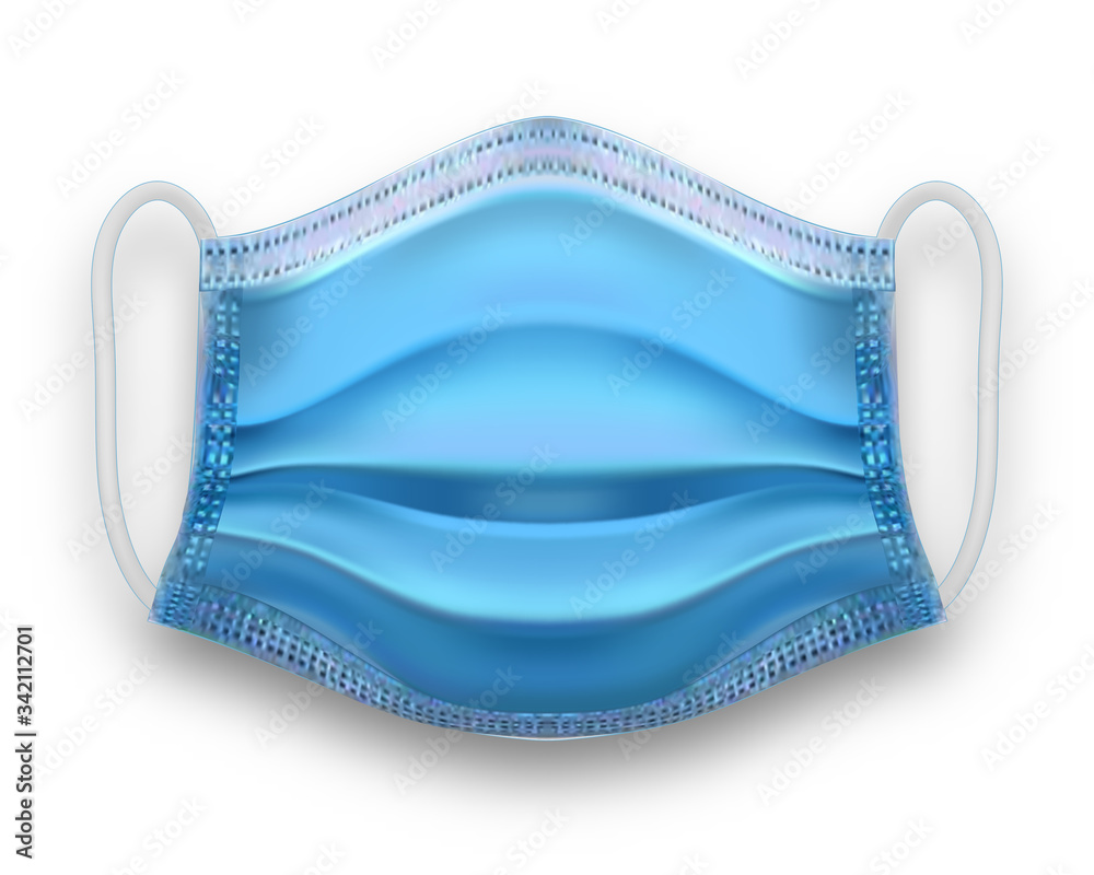 Realistic 3D medical respiratory protective mask. Front side of the ...