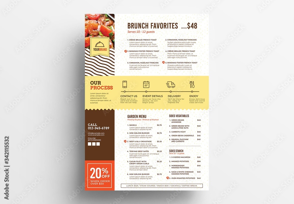 Catering Service Menu Layout with Delivery Icons Stock Template | Adobe ...