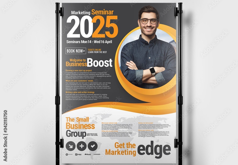Business Seminar Poster Banner Layout with Orange Swash Stock Template ...