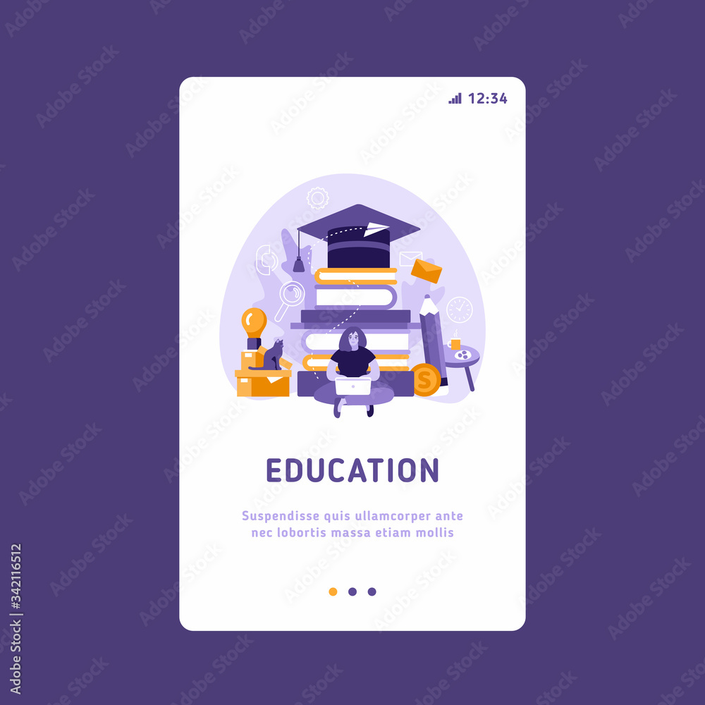 Mobile UI UX GUI template, app interface wireframe. E-learning concept ...