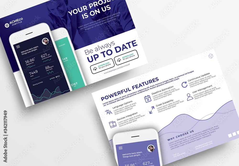 Mobile App Flyer Layout with Plentiful Text Stock Template | Adobe Stock