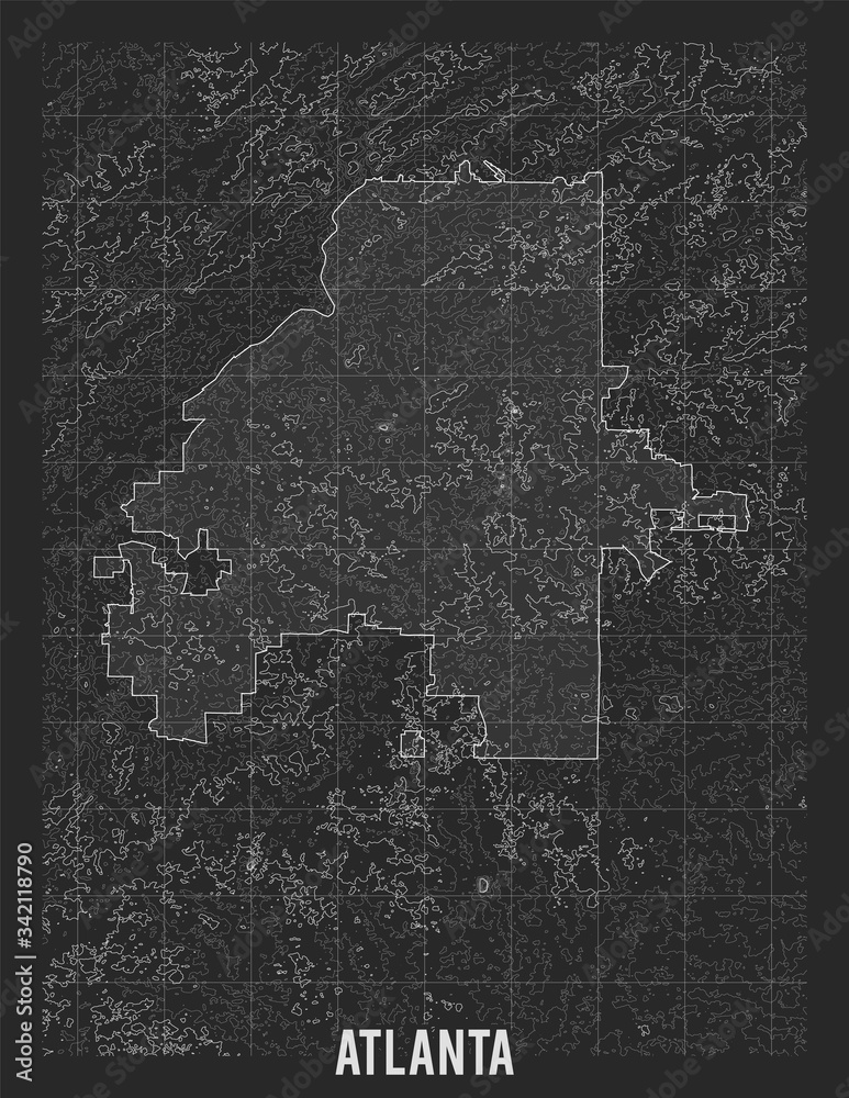 City map of Atlanta. Vector elevation map of town. Generated conceptual ...