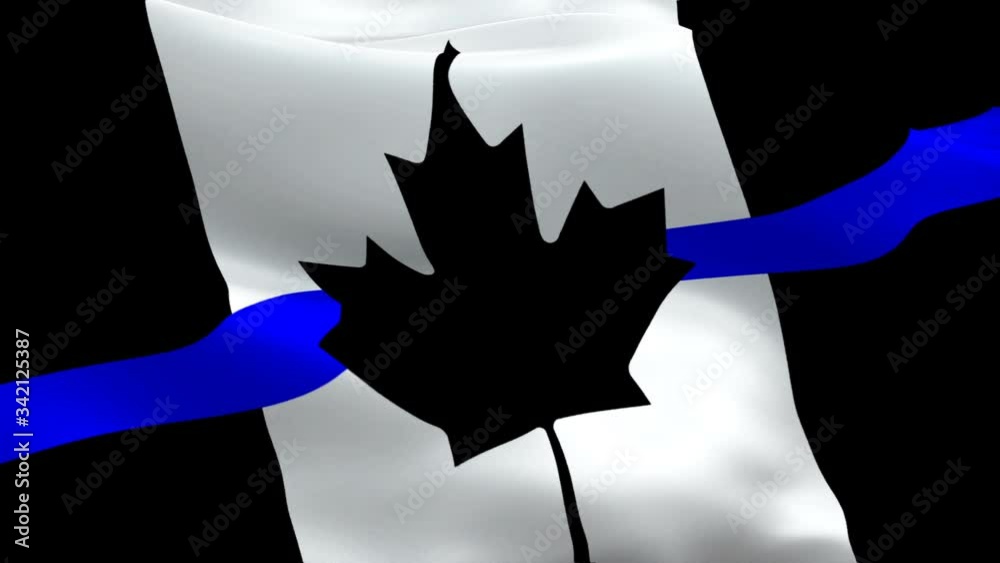Canada police waving flag. National 3d Thin Blue Line flag waving. Sign ...