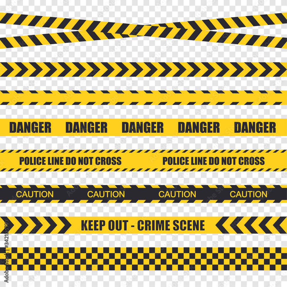 Vector black and yellow police stripe border. Set of danger caution ...