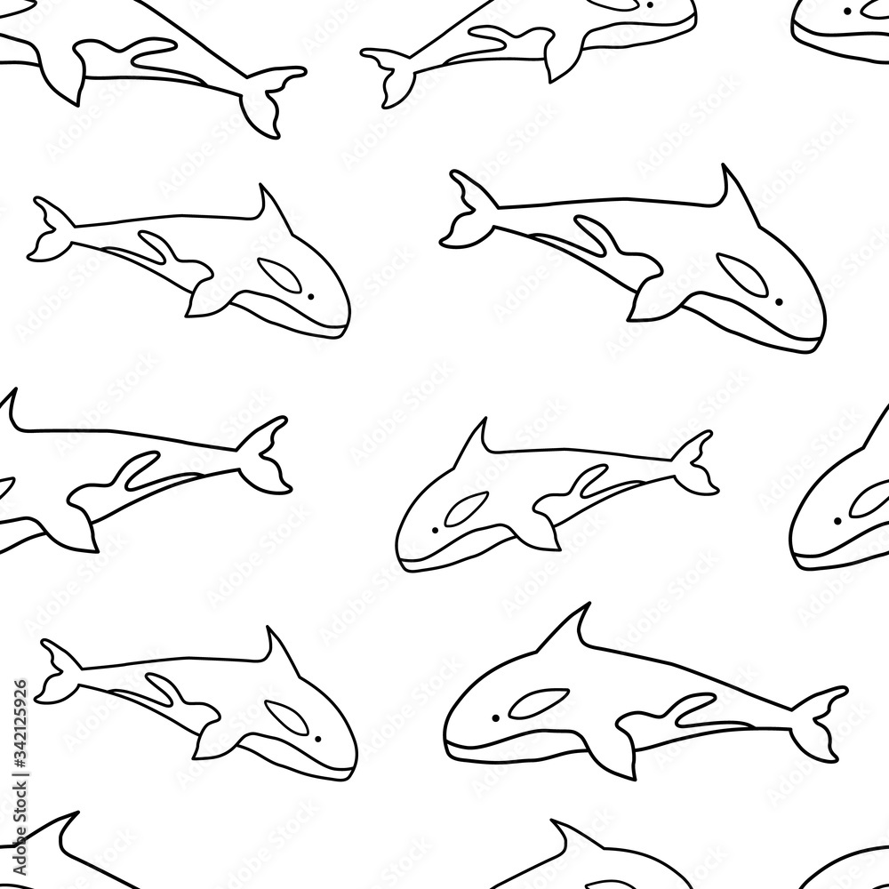 Doodle killer whale pattern design. Ocean animals pattern with doodle ...