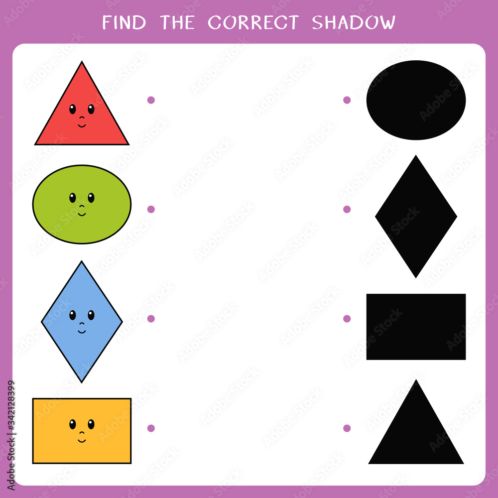 Find the correct shadow for geometric shape. Worksheet of simple ...