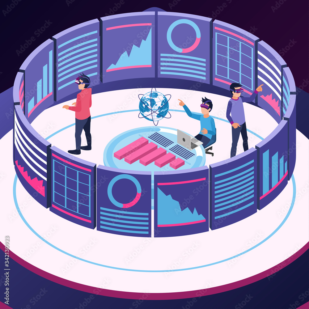 Isometric 3d vector illustration - virtual room or environment using ...