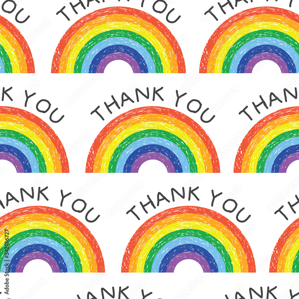 Thank you text and colored in rainbows pattern. Key workers support ...