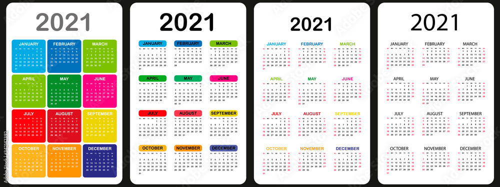 Set of Calendars 2021 yearly. Week starts on Sunday. Vector ...