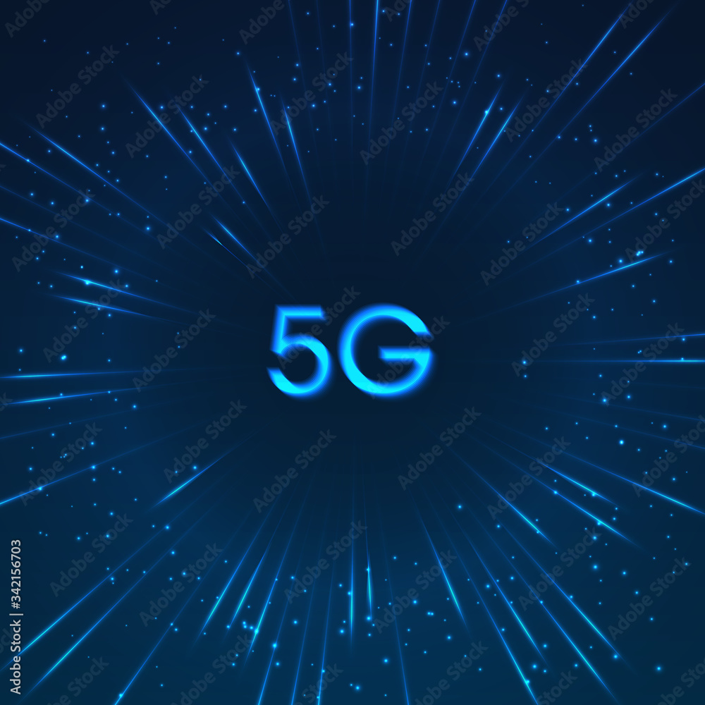 5G banner with glowing neon rays. Technology futuristic design Stock ...