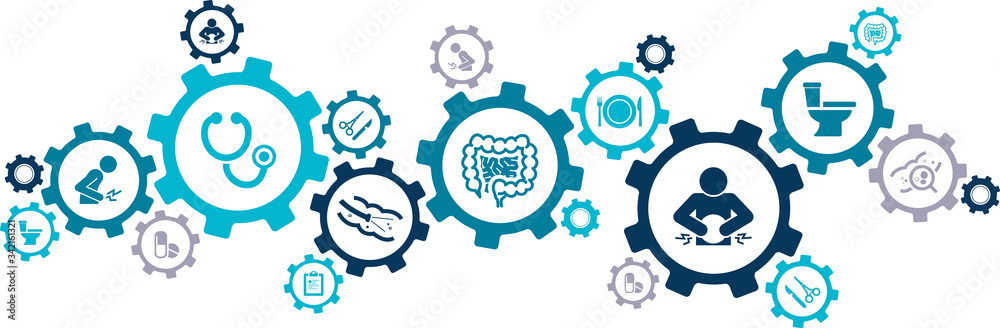 intestinal disease vector illustration. Concept with connected icons ...