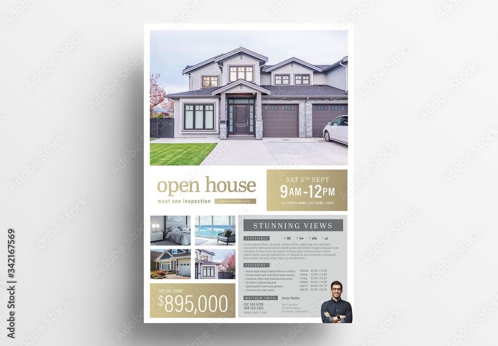 Real Estate Flyer Layout with Property Details Stock Template | Adobe Stock