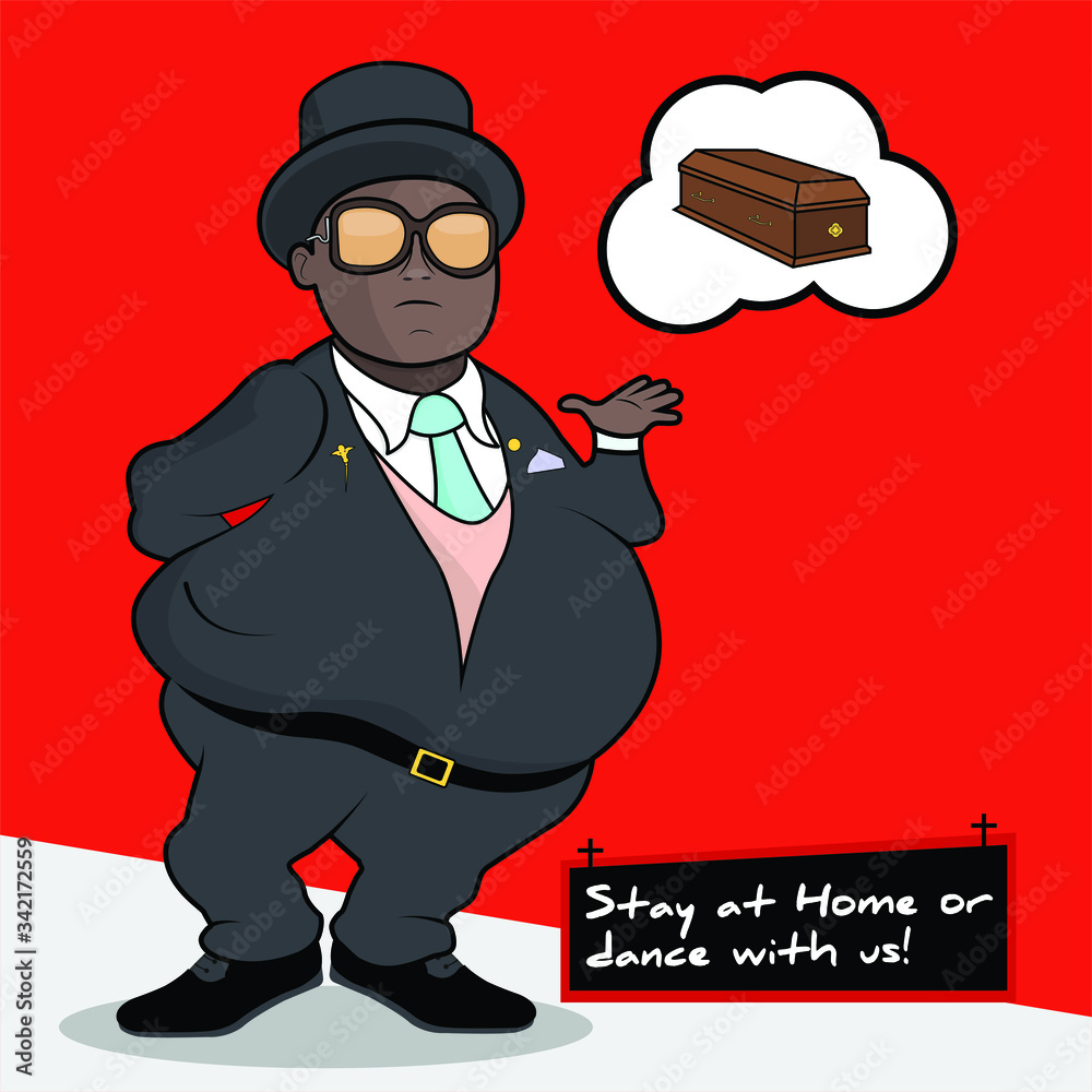 Pallbearer fat black man with sunglasses. Coffin dancers at funeral ...