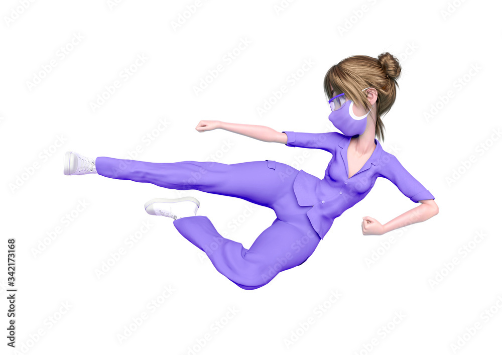 nurse cartoon doing a jump fighter pose in white background Stock ...
